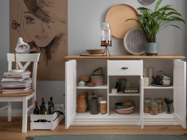 Sideboard Kommode 157x91cm Anrichte Monza Pinie Nordica massiv weiß | Casamia Wohnen